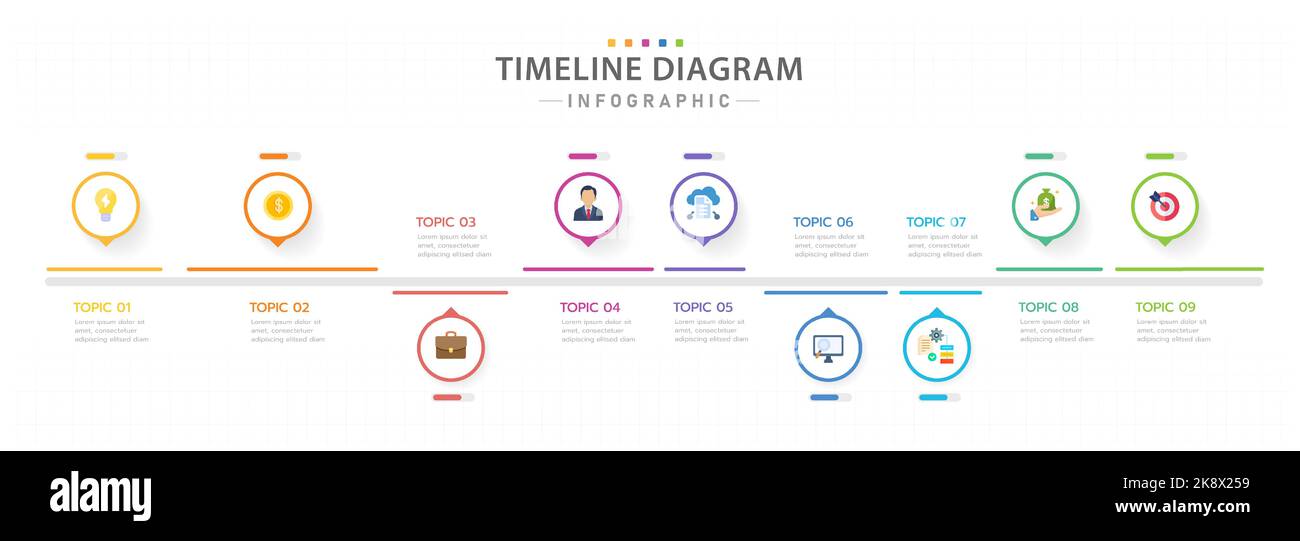 Infographic template for business. 9 Steps Modern Timeline diagram ...