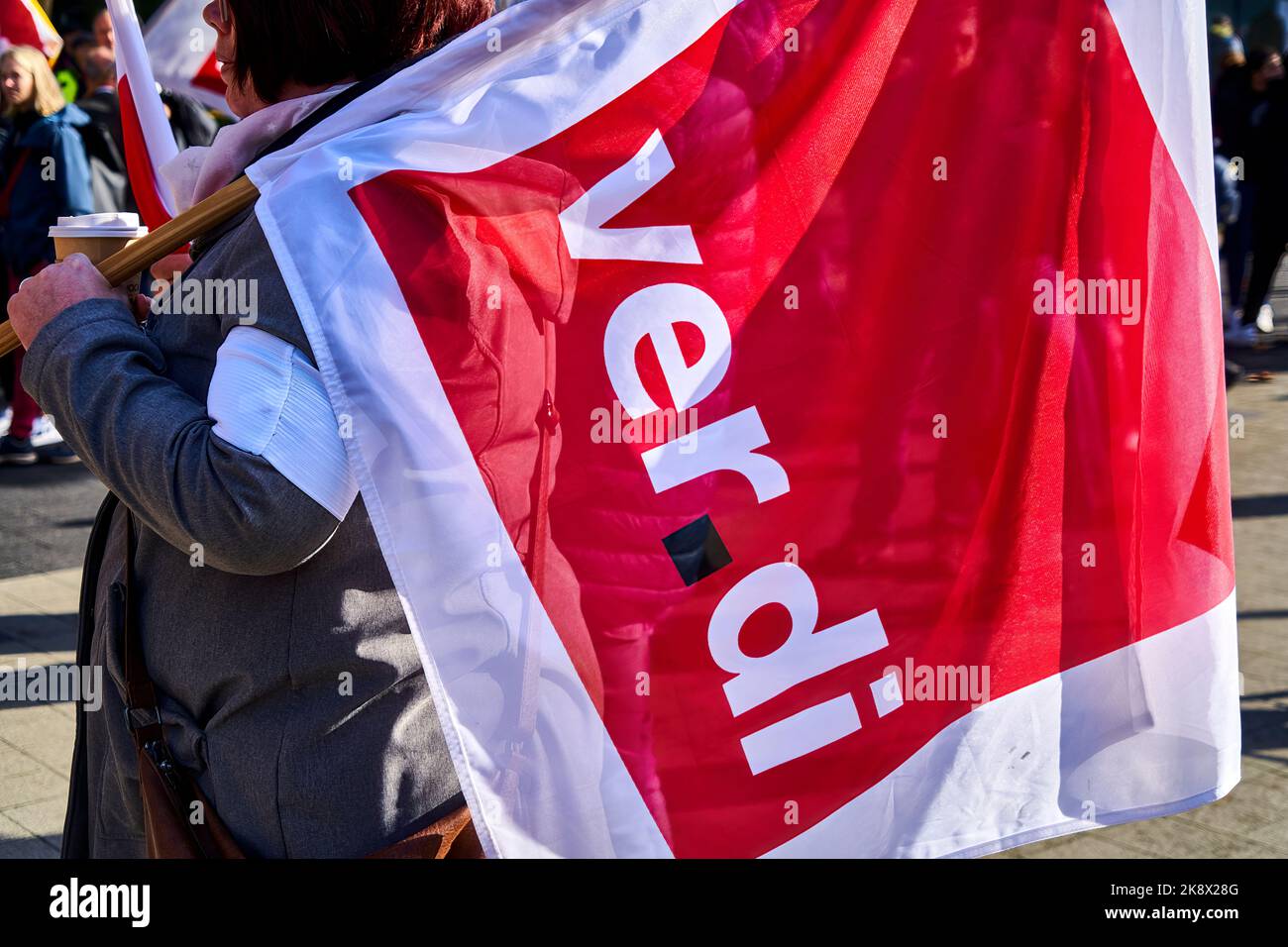 Hannover, Germany, October 22, 2022: Red flag with white writing of the ...