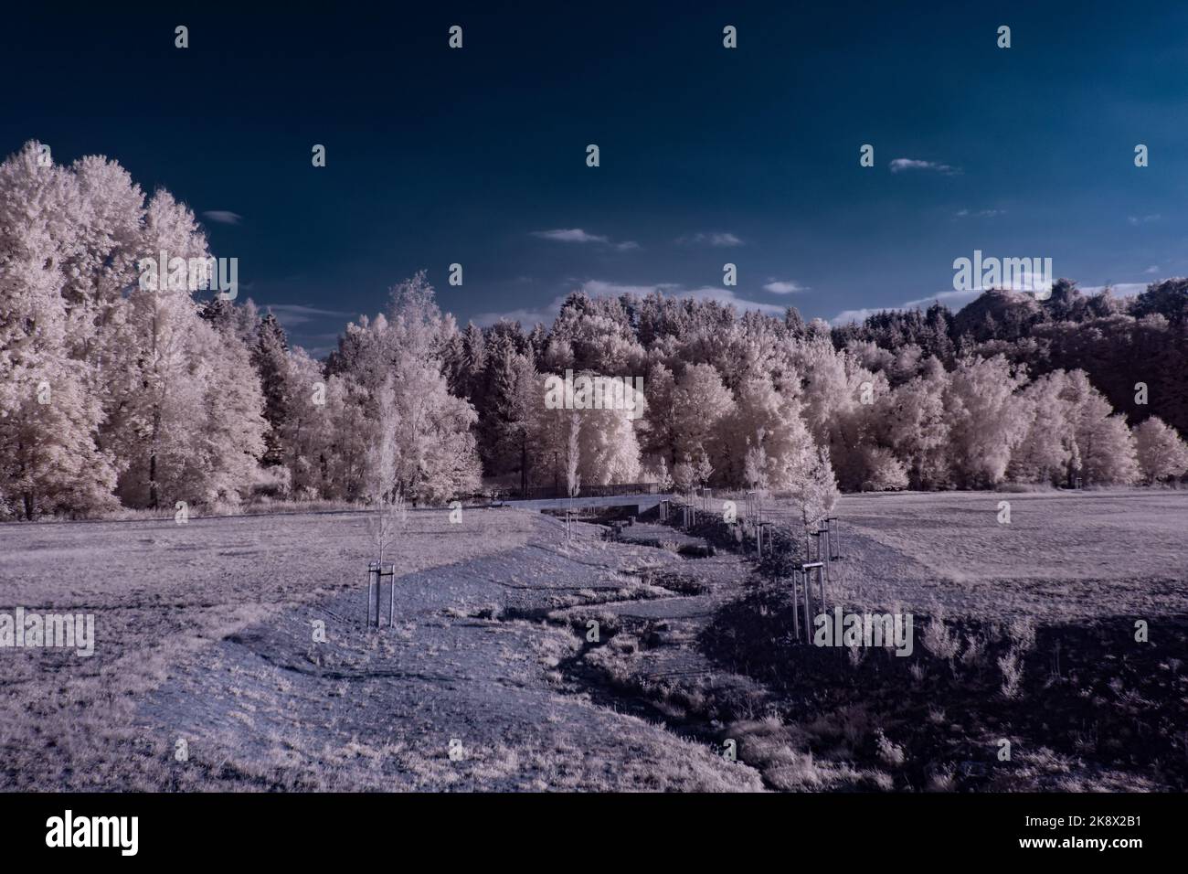 infrared photography - ir photo of landscape under sky with clouds ...