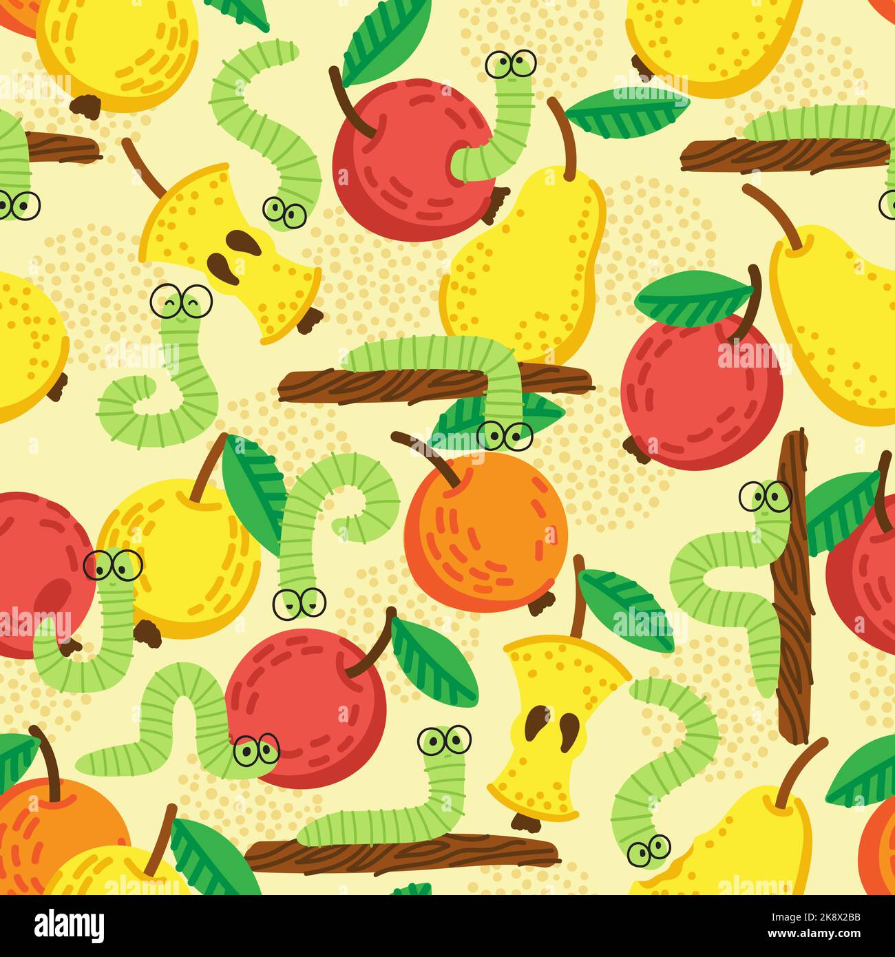 Vector seamless pattern for baby fabric. Funny green caterpillars in ...