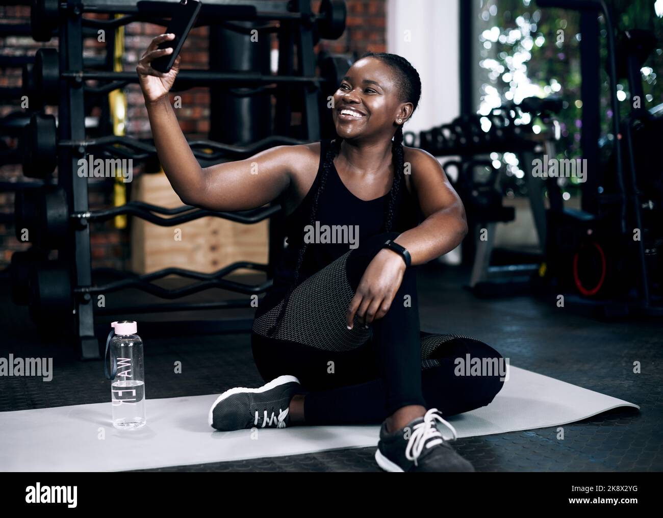 Gym Selfie Full Length Shot Of An Attractive Young Female Athlete