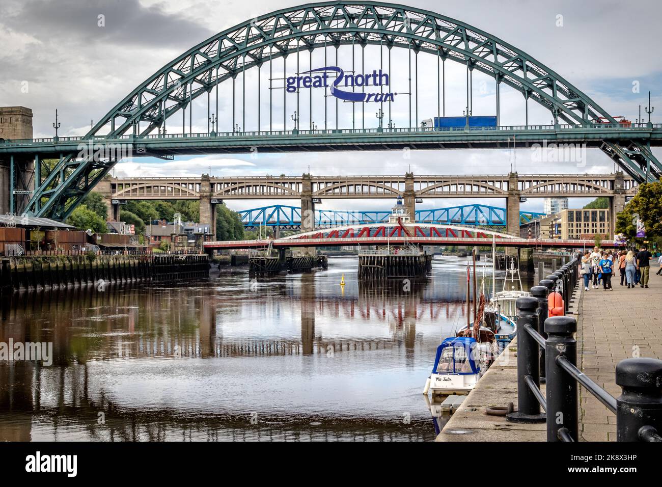 View of Tyne Bridge in Newcastle Upon Tyne with Great North Run Sign ...