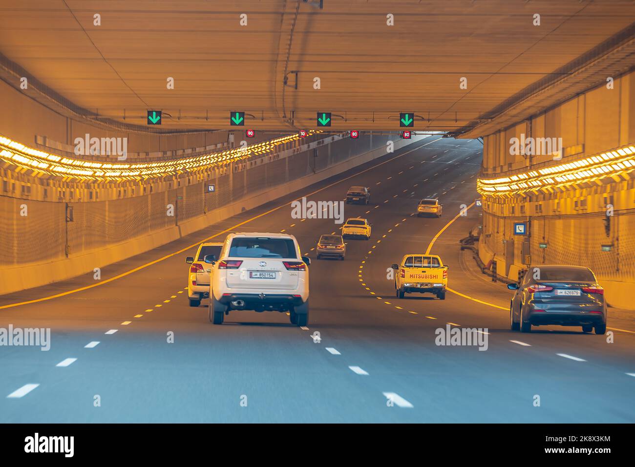 Lusail Corniche Road. Traffic lane and Sign Boards Stock Photo - Alamy