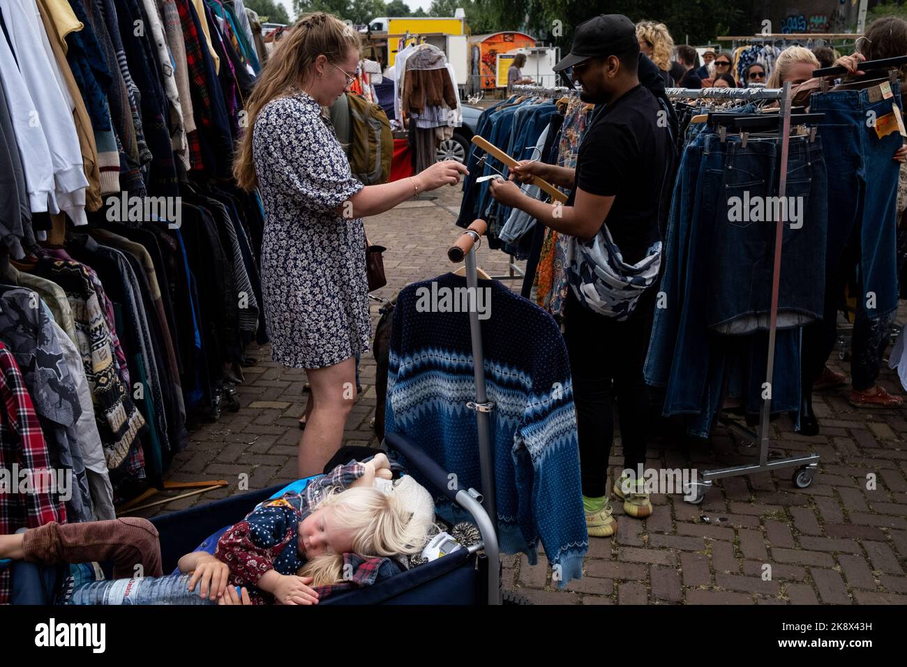 Netherlands, Amsterdam, July 2021. Illustration of daily life in ...