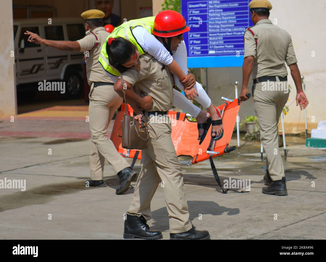 Personnel from the State Disaster Response team train during a mock ...