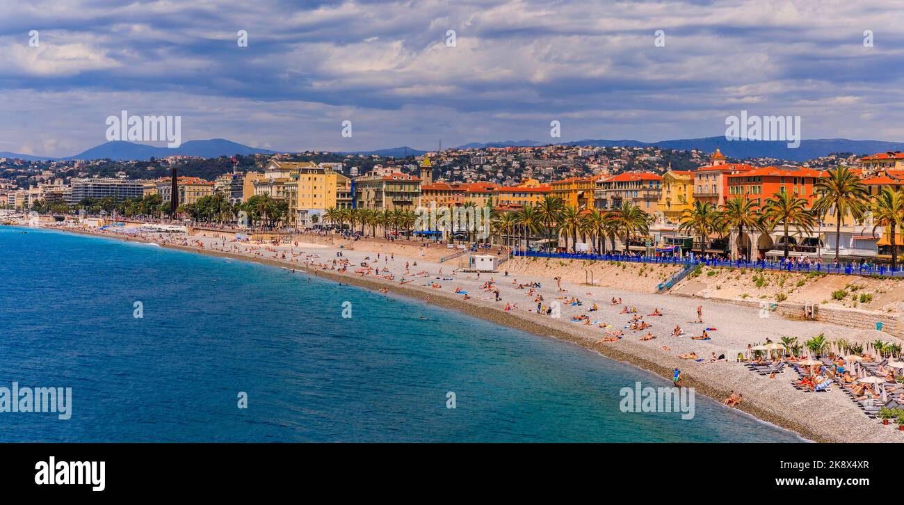 Aerial panoramic view of Nice coastline and beach on the Mediterranean ...