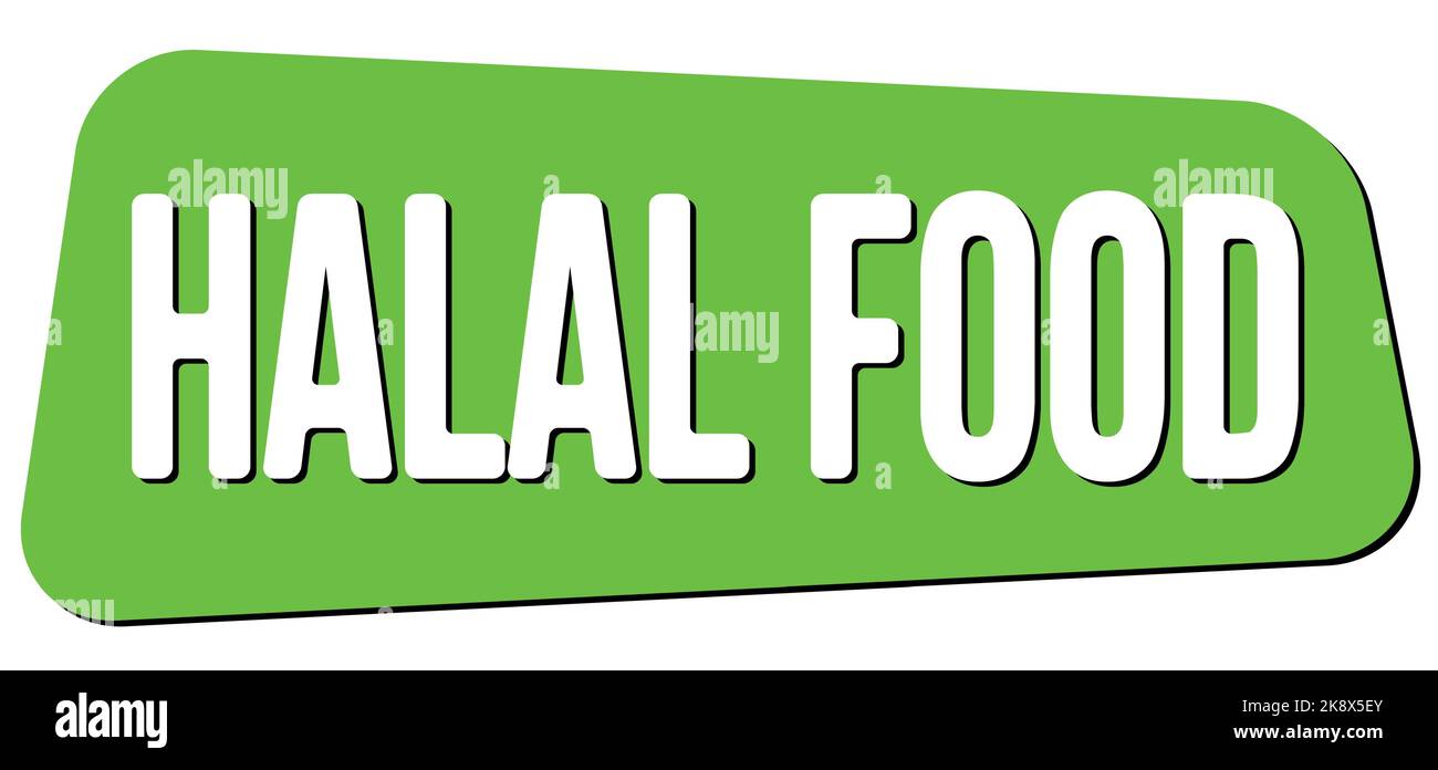 HALAL FOOD text written on green trapeze stamp sign Stock Photo - Alamy