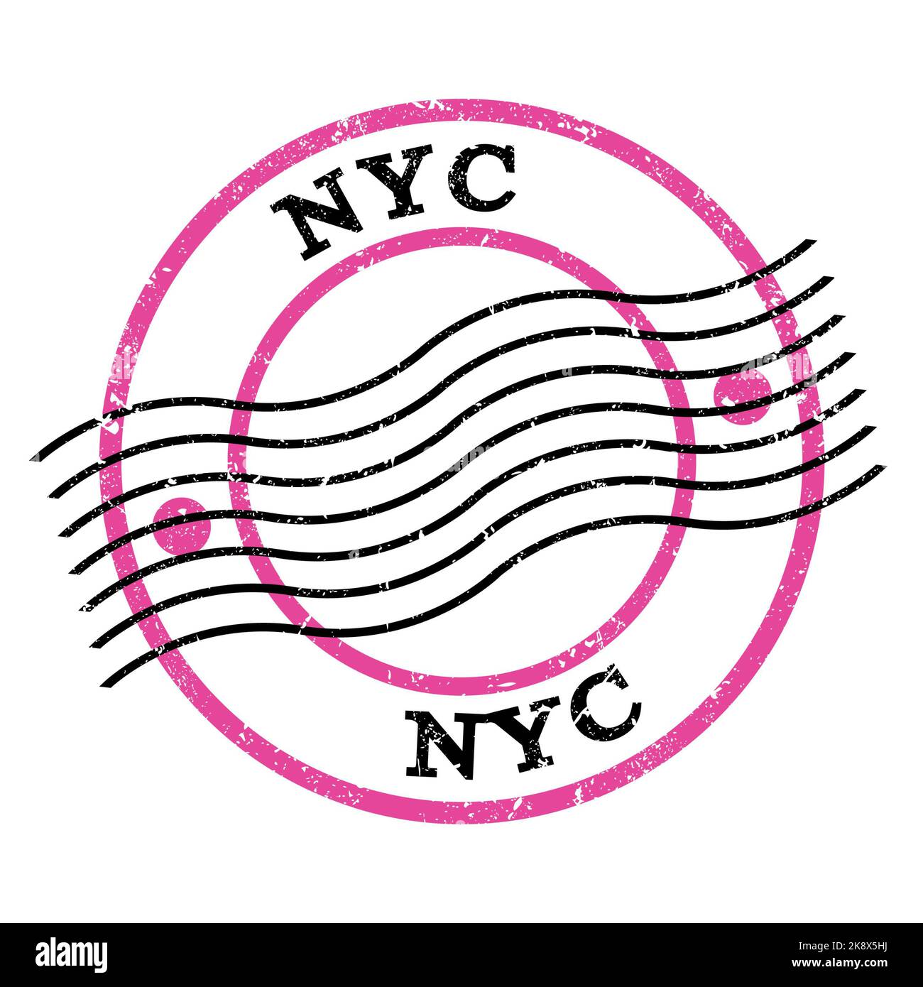 NYC, text written on pink-black grungy postal stamp Stock Photo - Alamy