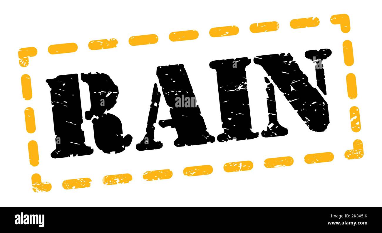 RAIN text written on yellow-black dash stamp sign Stock Photo - Alamy