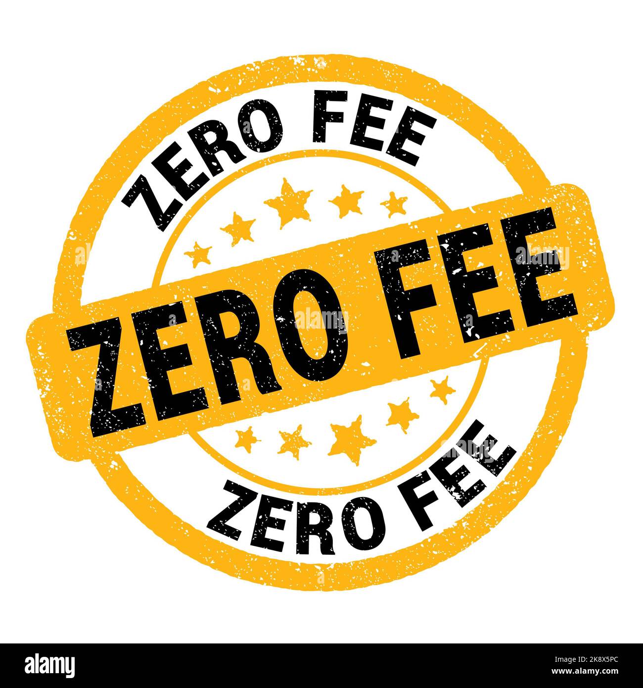 ZERO FEE text written on yellow-black grungy stamp sign Stock Photo - Alamy