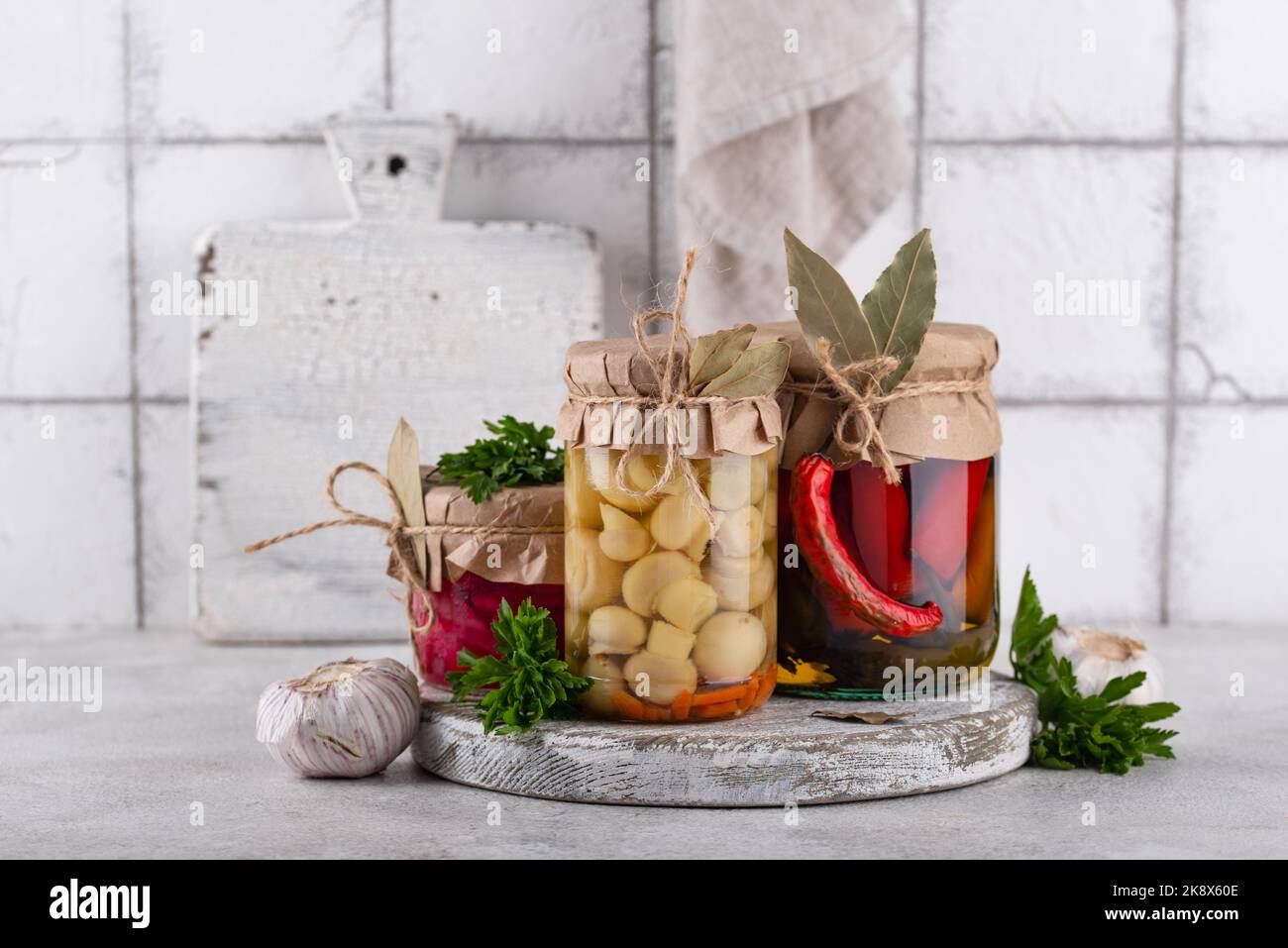 Pickled vegetables in glass jars Stock Photo - Alamy
