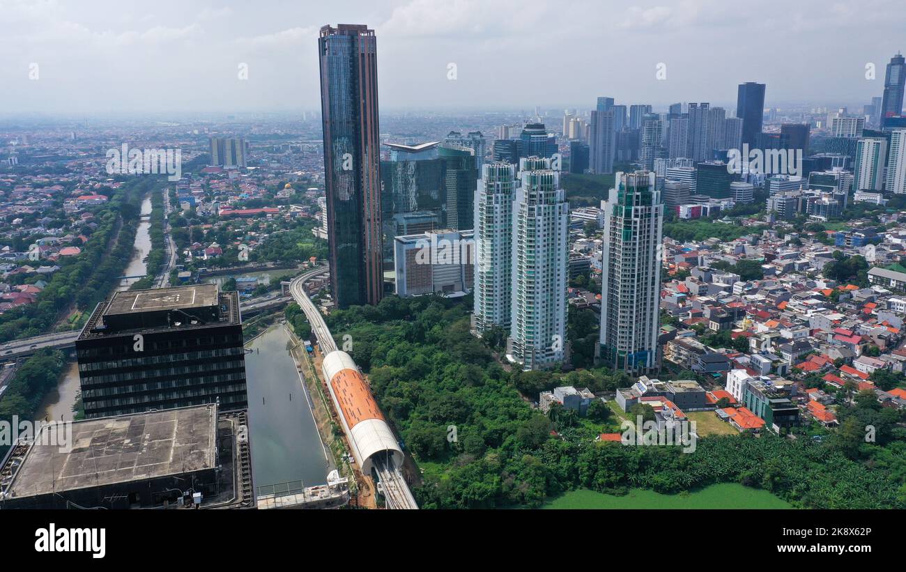 Beautiful Jakarta cityscape with new LRT elevated track at morning time ...