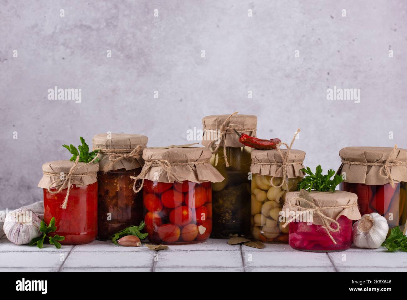Pickled vegetables in glass jars Stock Photo - Alamy
