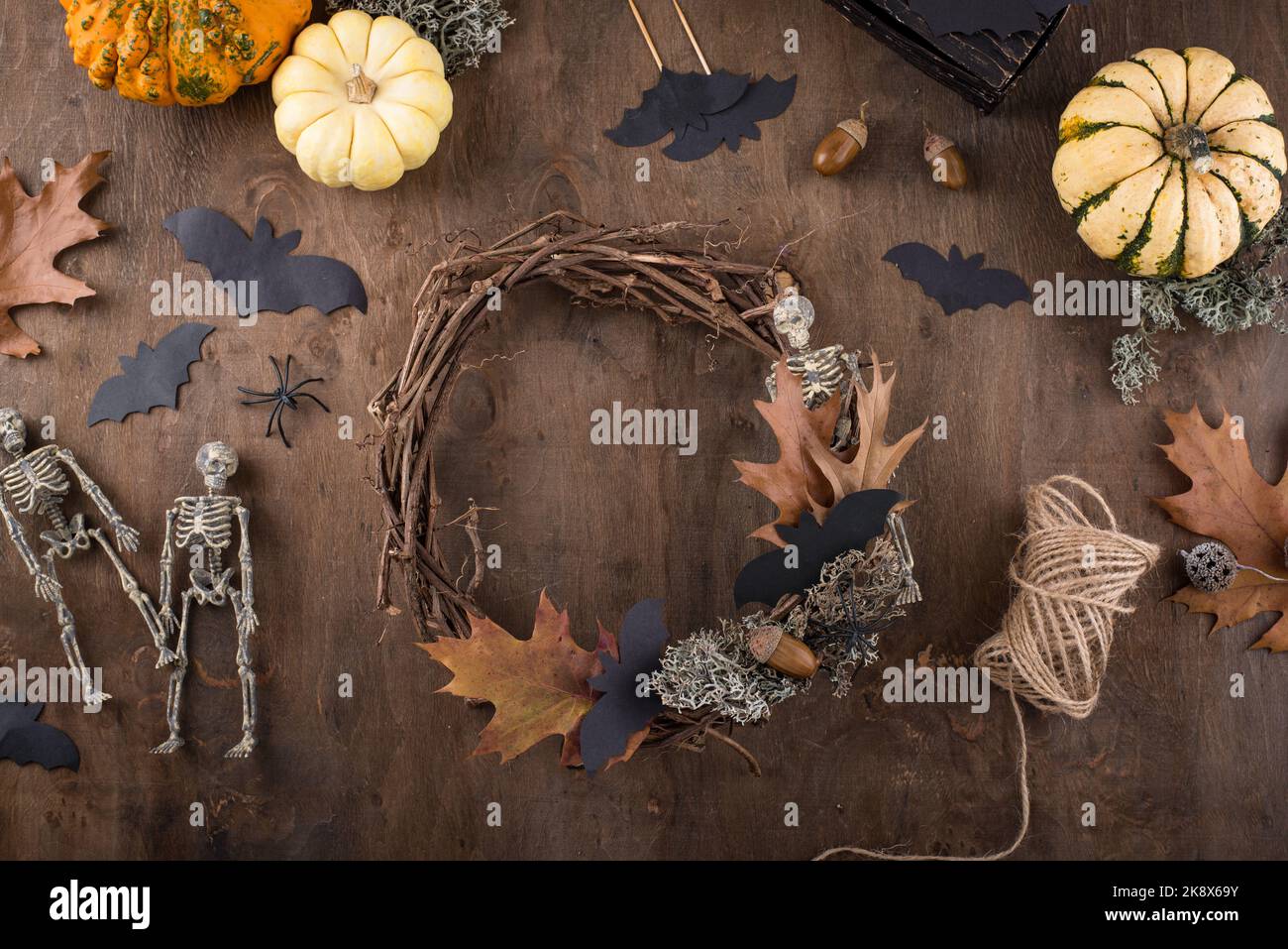 Process of making Halloween wreath Stock Photo - Alamy