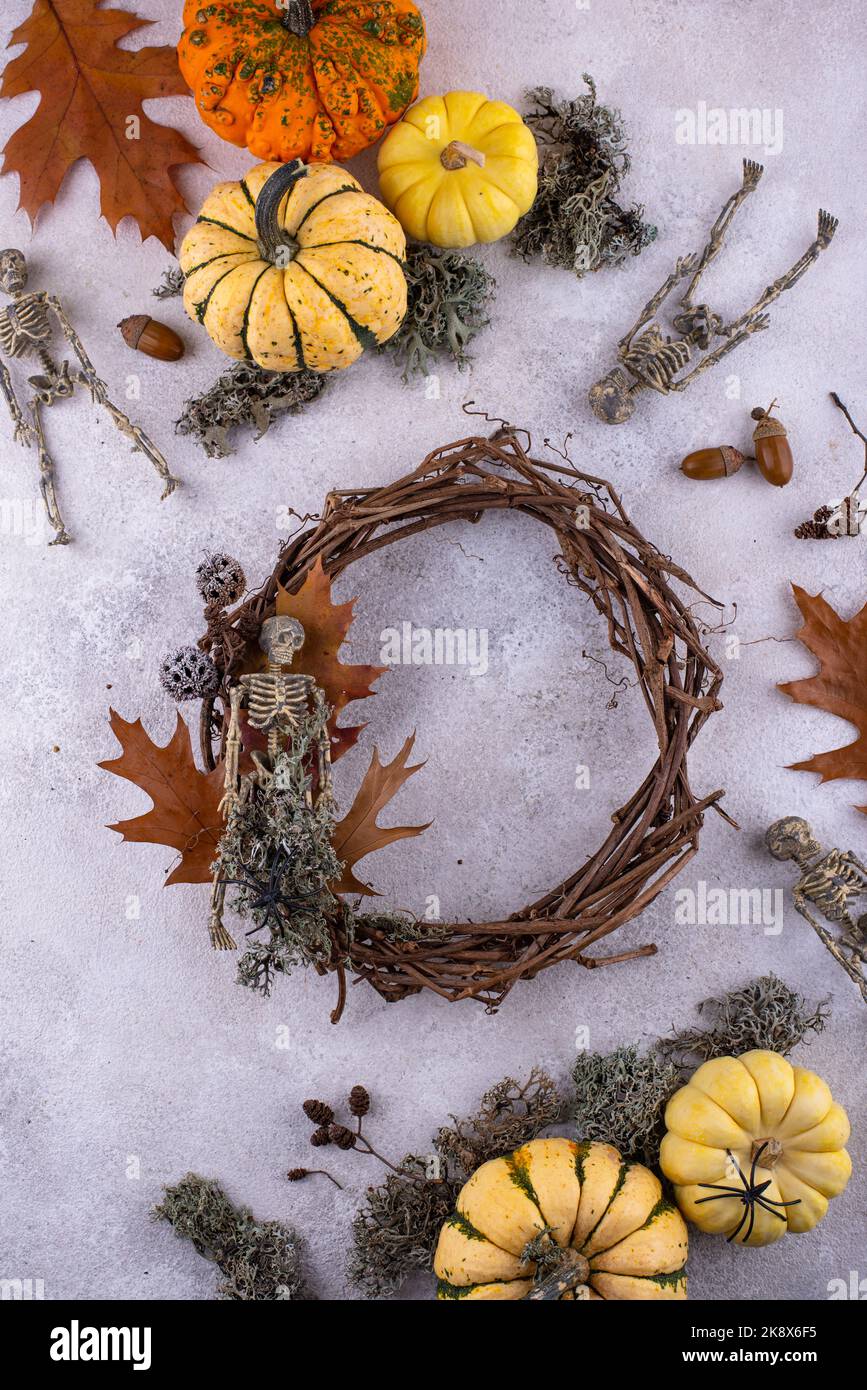 Process of making Halloween wreath Stock Photo - Alamy