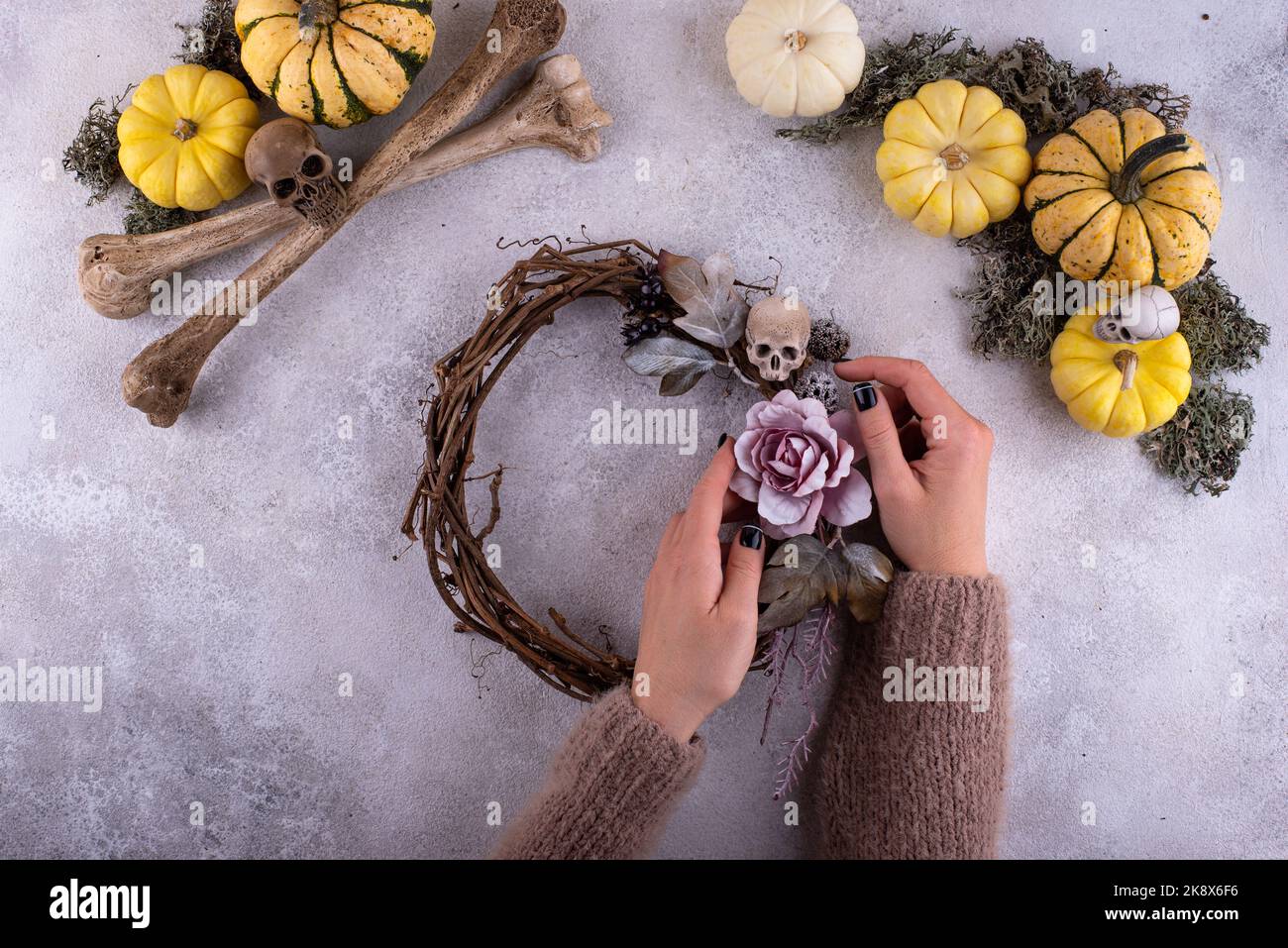 Process of making Halloween wreath Stock Photo - Alamy