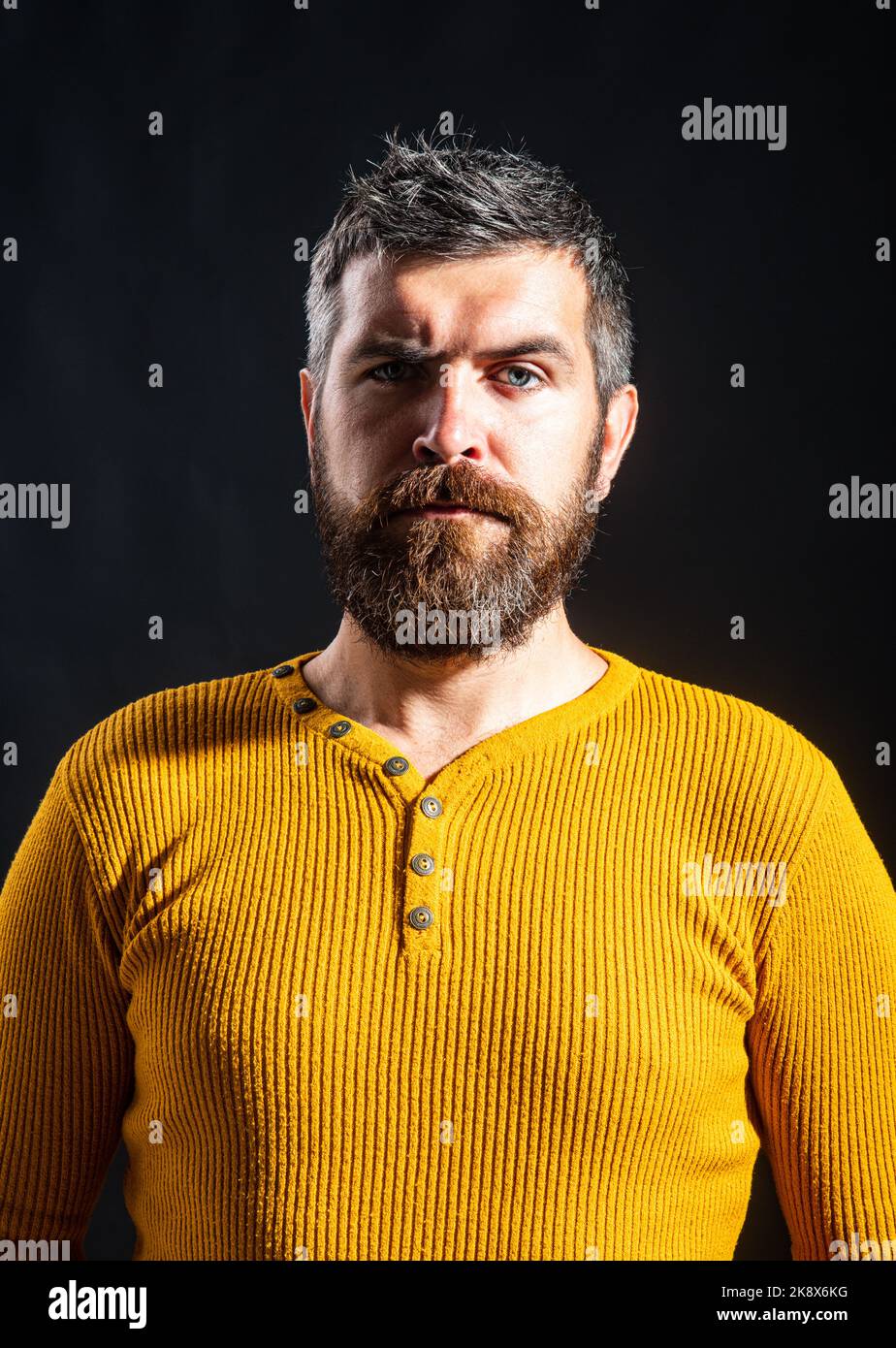 Serious man face. Bearded guy. Human expression emotion concept Stock ...