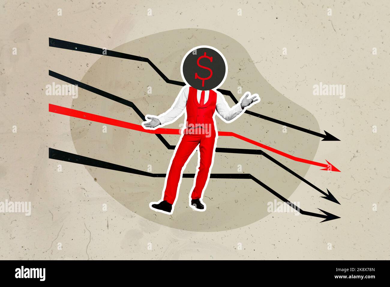 Creative collage image of business person wear red suit money coin ...