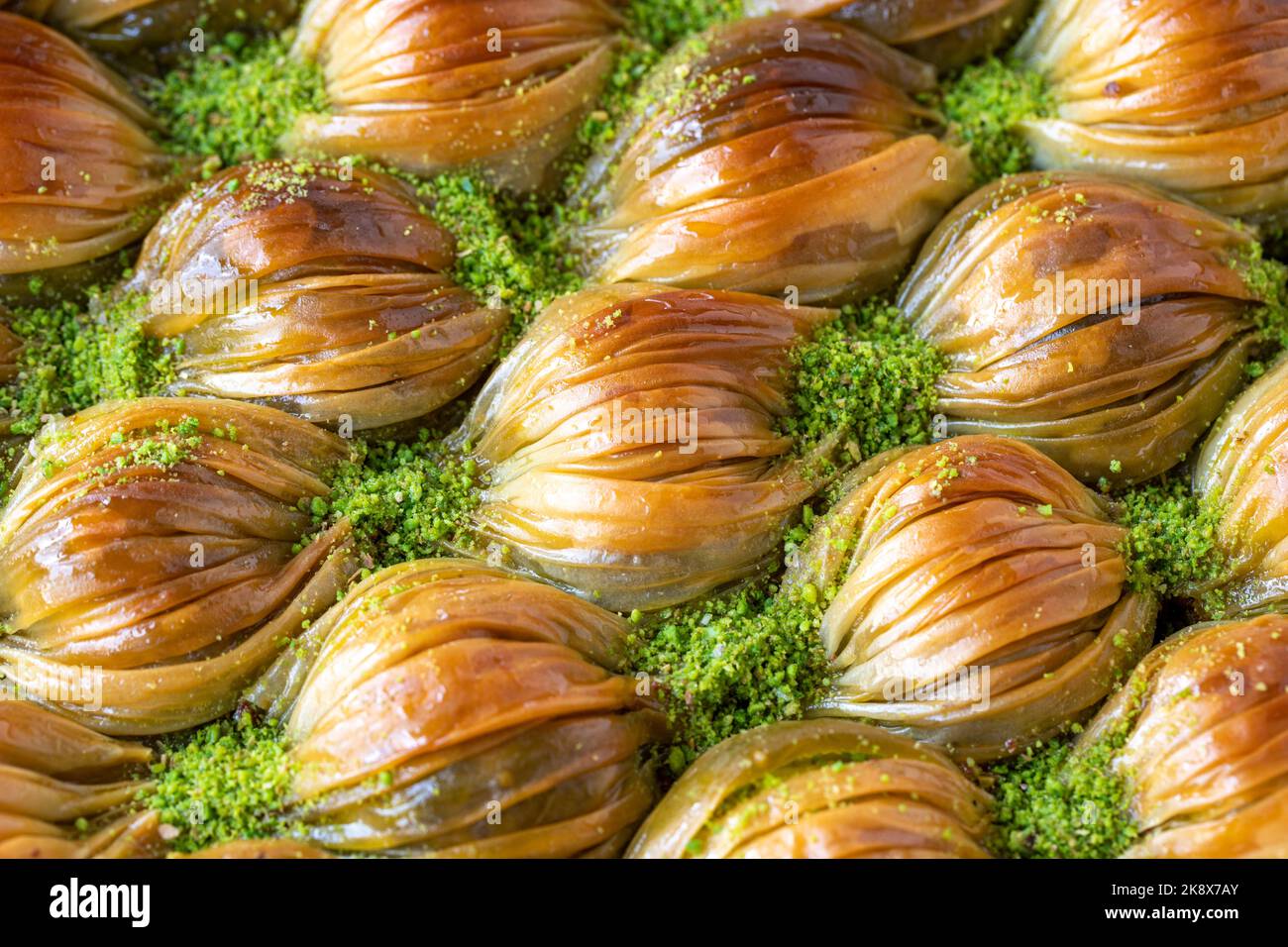 Mussel baklava with pistachio. Traditional Turkish cuisine delicacies ...