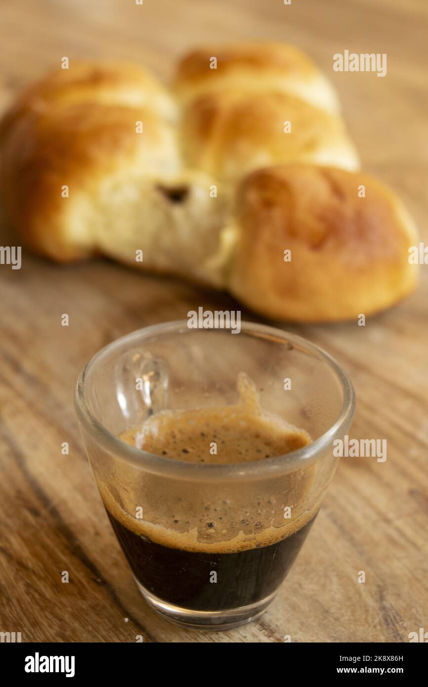 creamy and strong espresso coffee in glass cup Stock Photo - Alamy