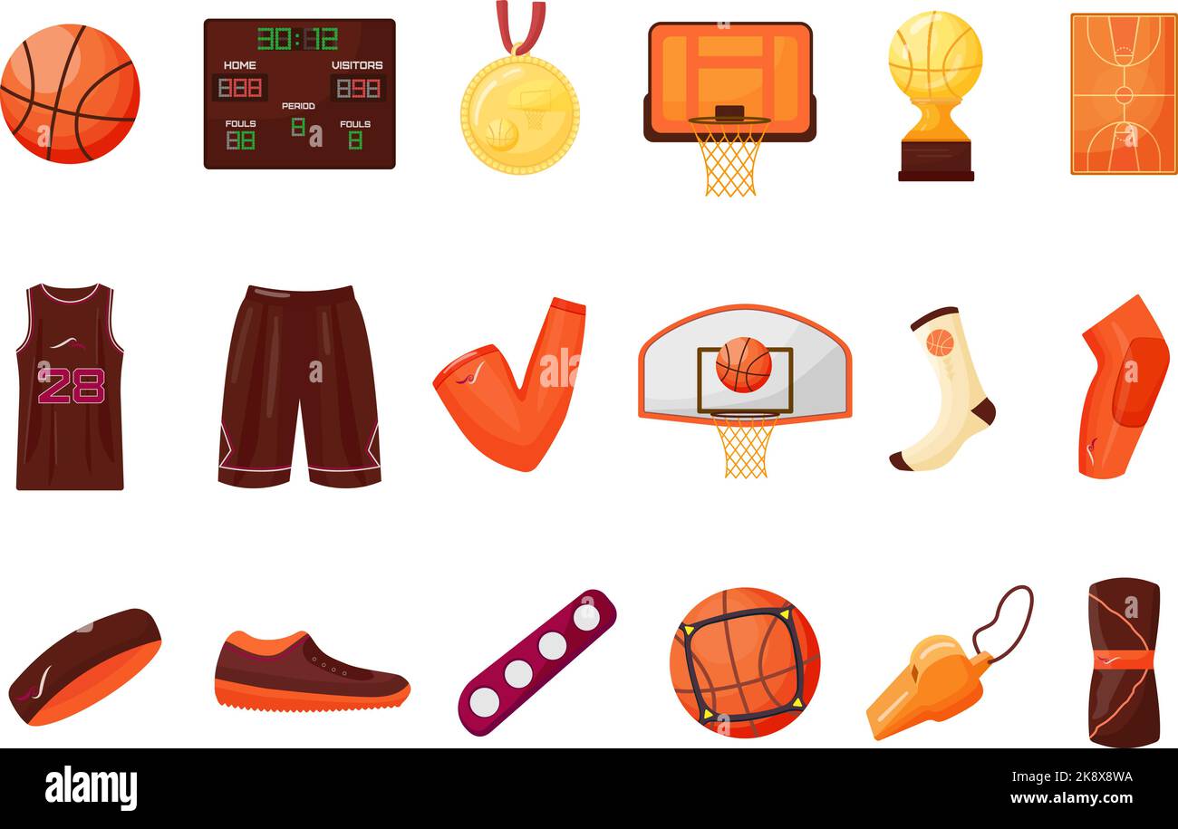 Basketball equipment icons set cartoon vector. Sport ball Stock Vector ...