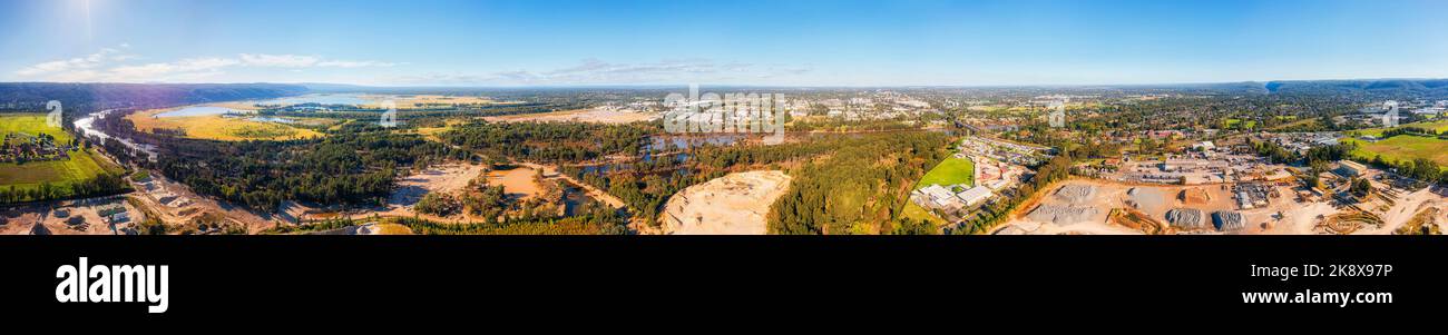 Wide aerial panorama of Nepean river under Blue Mountains around ...