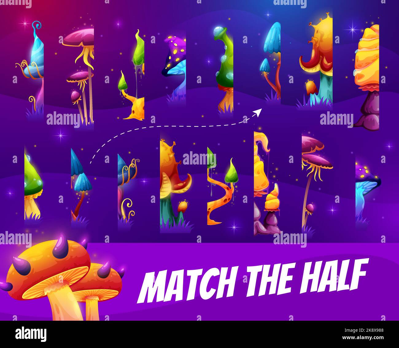 Match the half of magic mushrooms. Kids game worksheet. Kids quiz ...