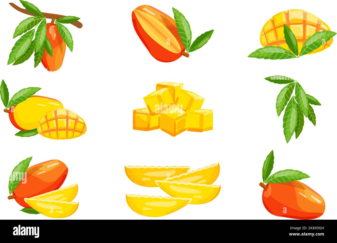 Mango icons set cartoon vector. Mango slices Stock Vector Image & Art ...