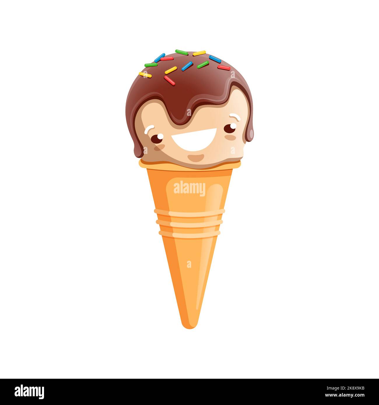 Cartoon ice cream character. Kawaii dessert in waffle cone, cute ...