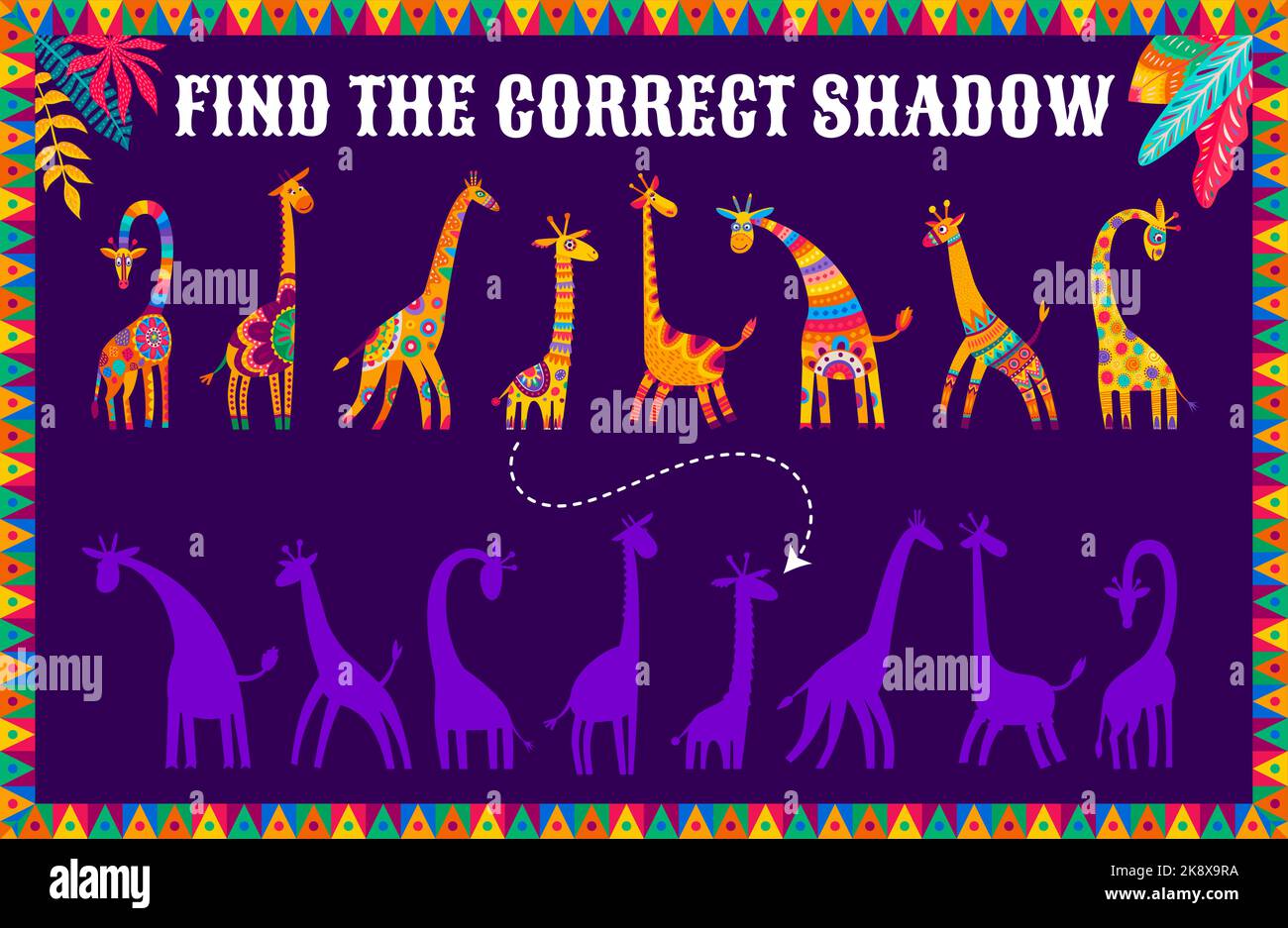 Find the correct shadow of african giraffes. Silhouette find puzzle for ...