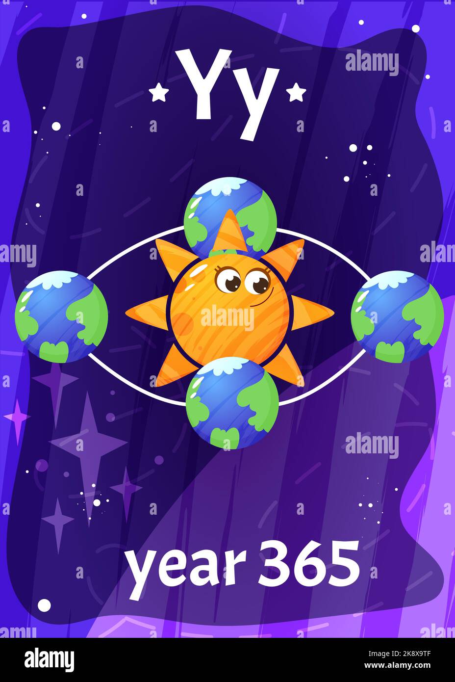 Printable space alphabet flashcard with letter Y. Cartoon earth around ...