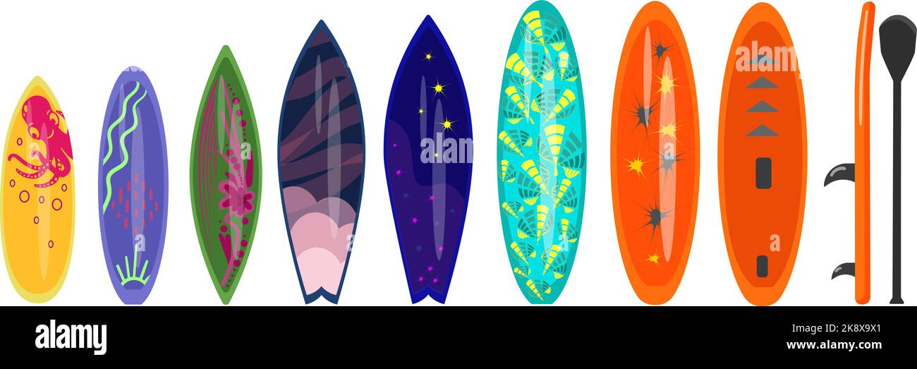 Surfboard icons set cartoon vector. Surfing board Stock Vector Image ...