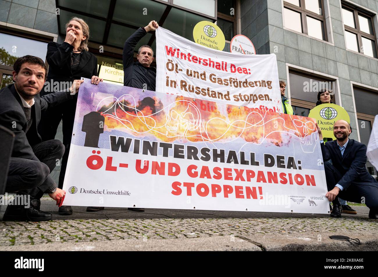 Berlin, Germany. 25th Oct, 2022. Activists stand at a protest on ...