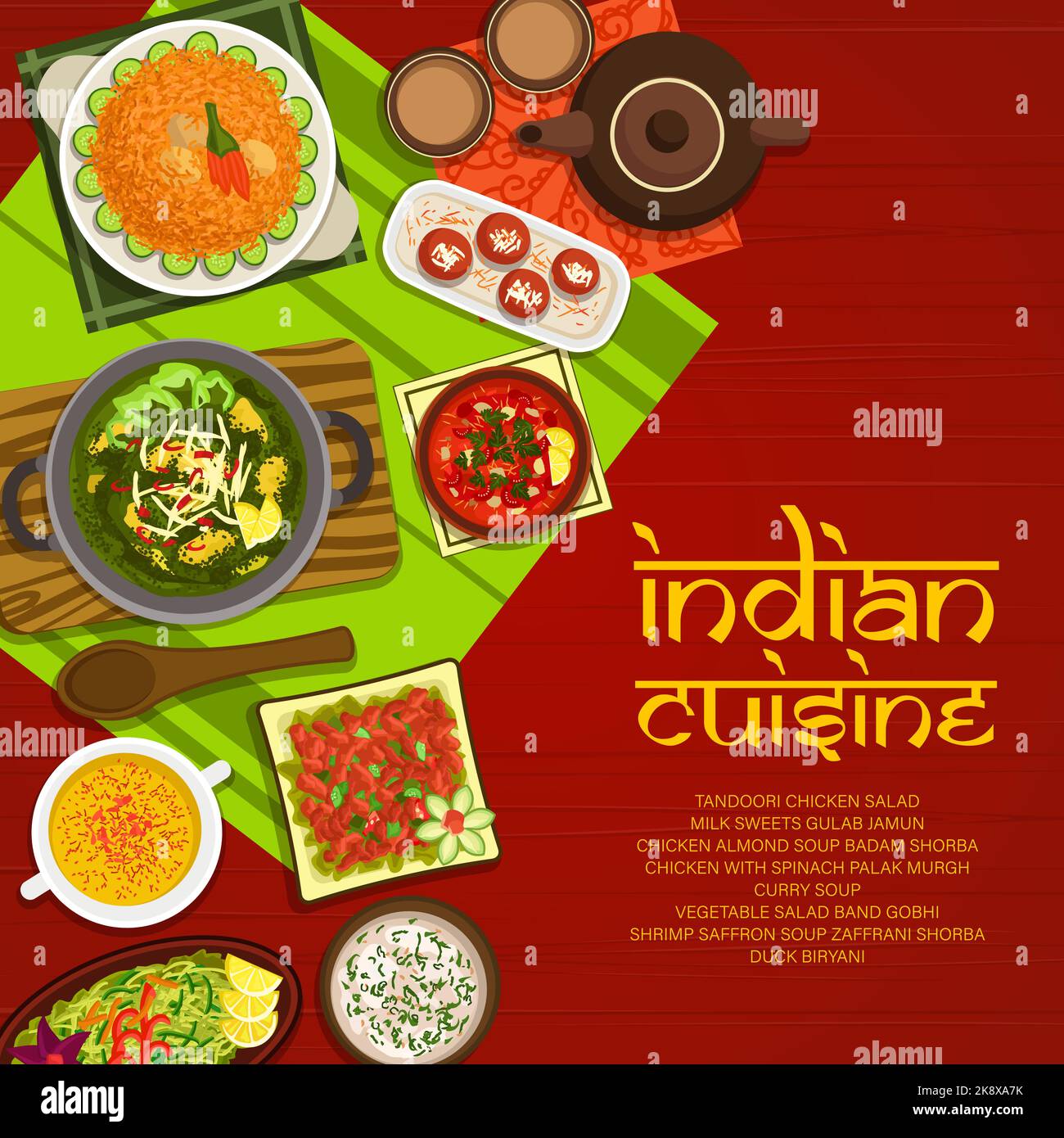 Indian cuisine menu cover with vector spice food of Asian restaurant ...