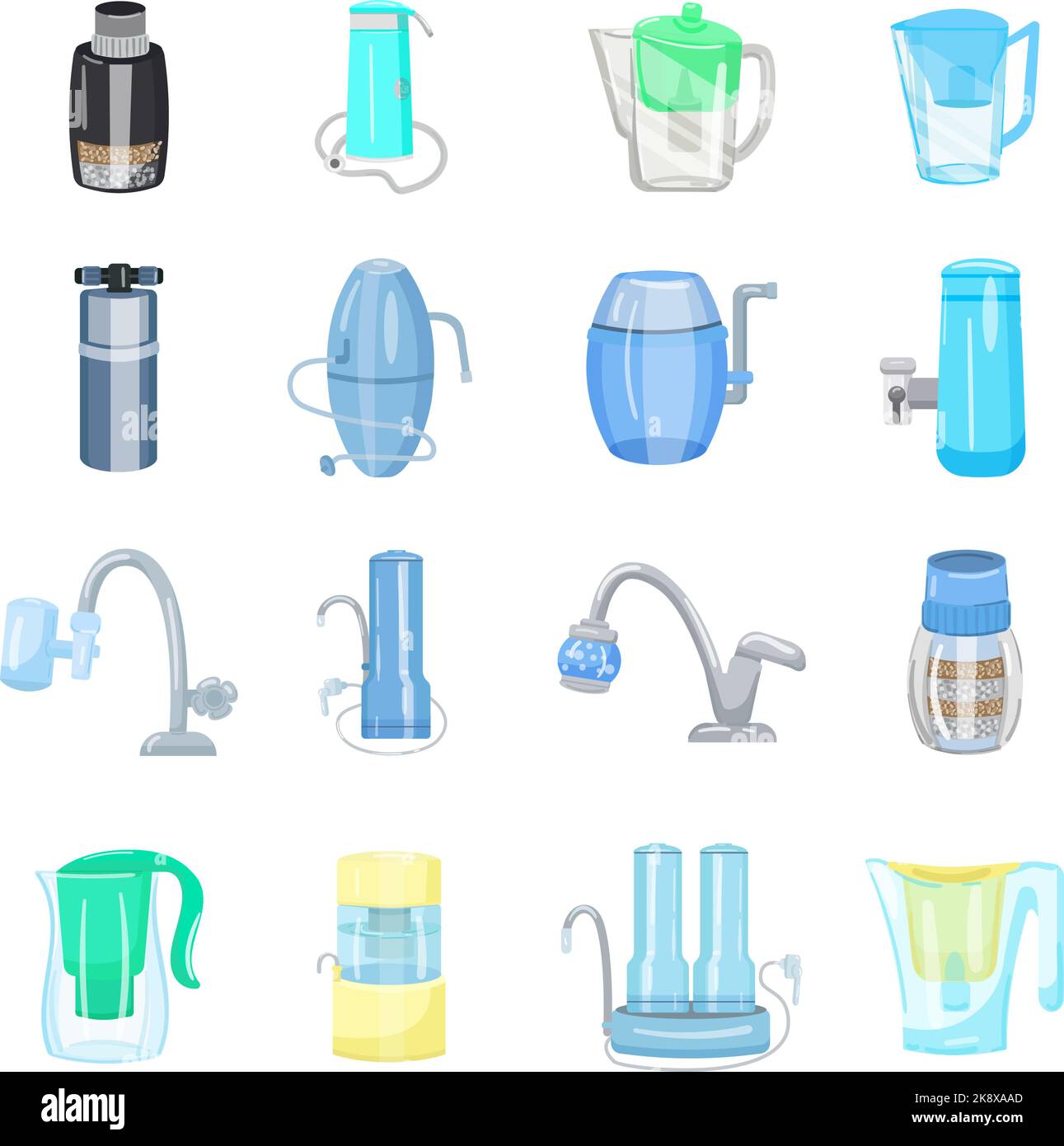 Filter water icons set cartoon vector. System filter Stock Vector Image ...