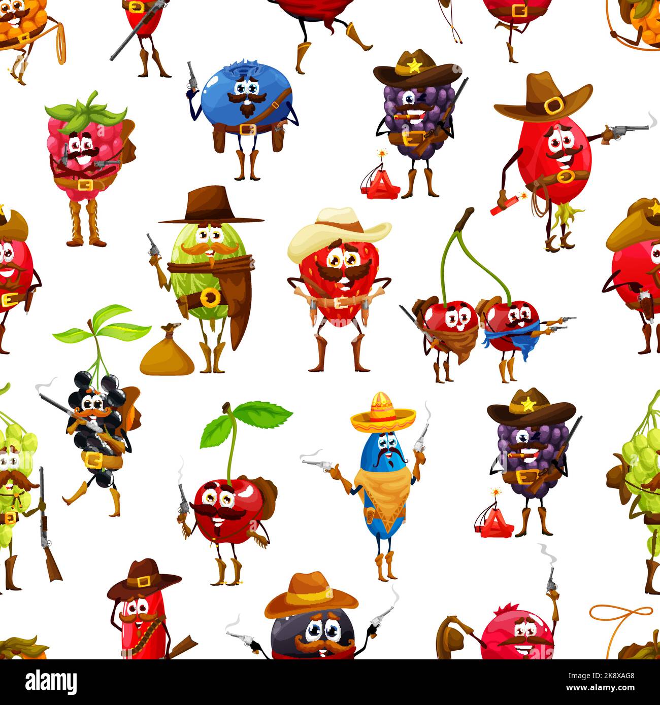 Cartoon berry cowboy, ranger, sheriff, robber and bandit characters ...