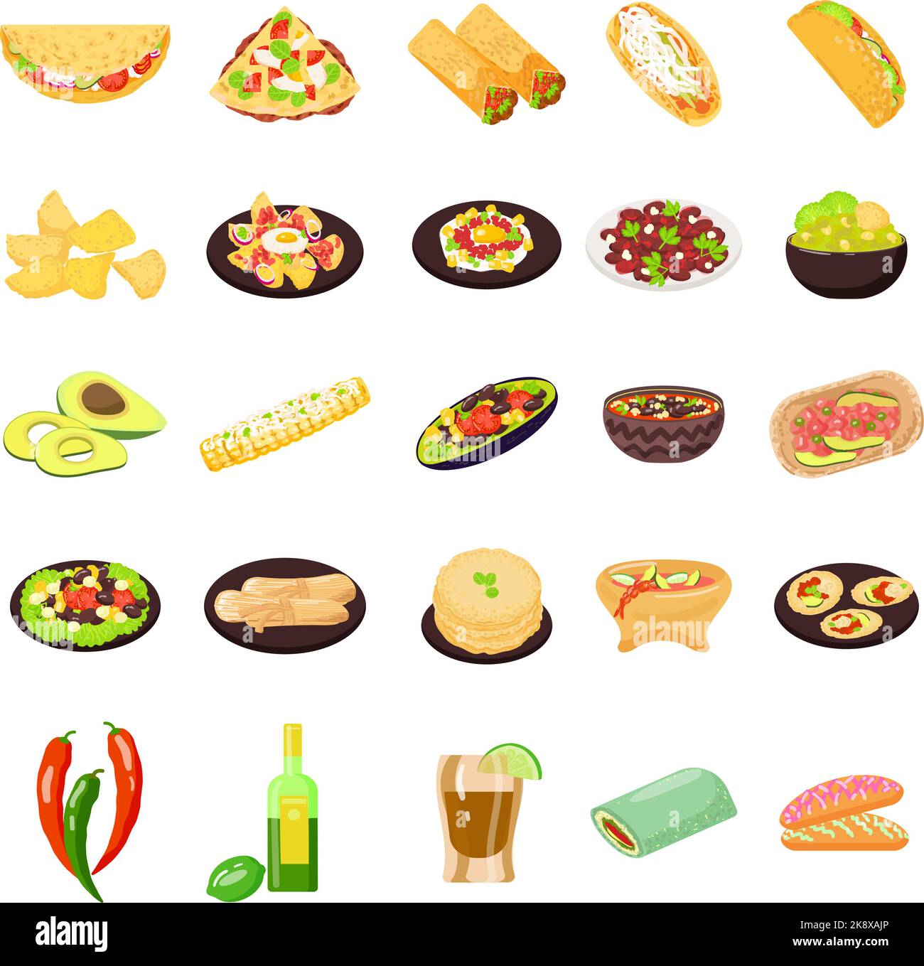 Mexican food icons set cartoon vector. Healthy tacos Stock Vector Image ...