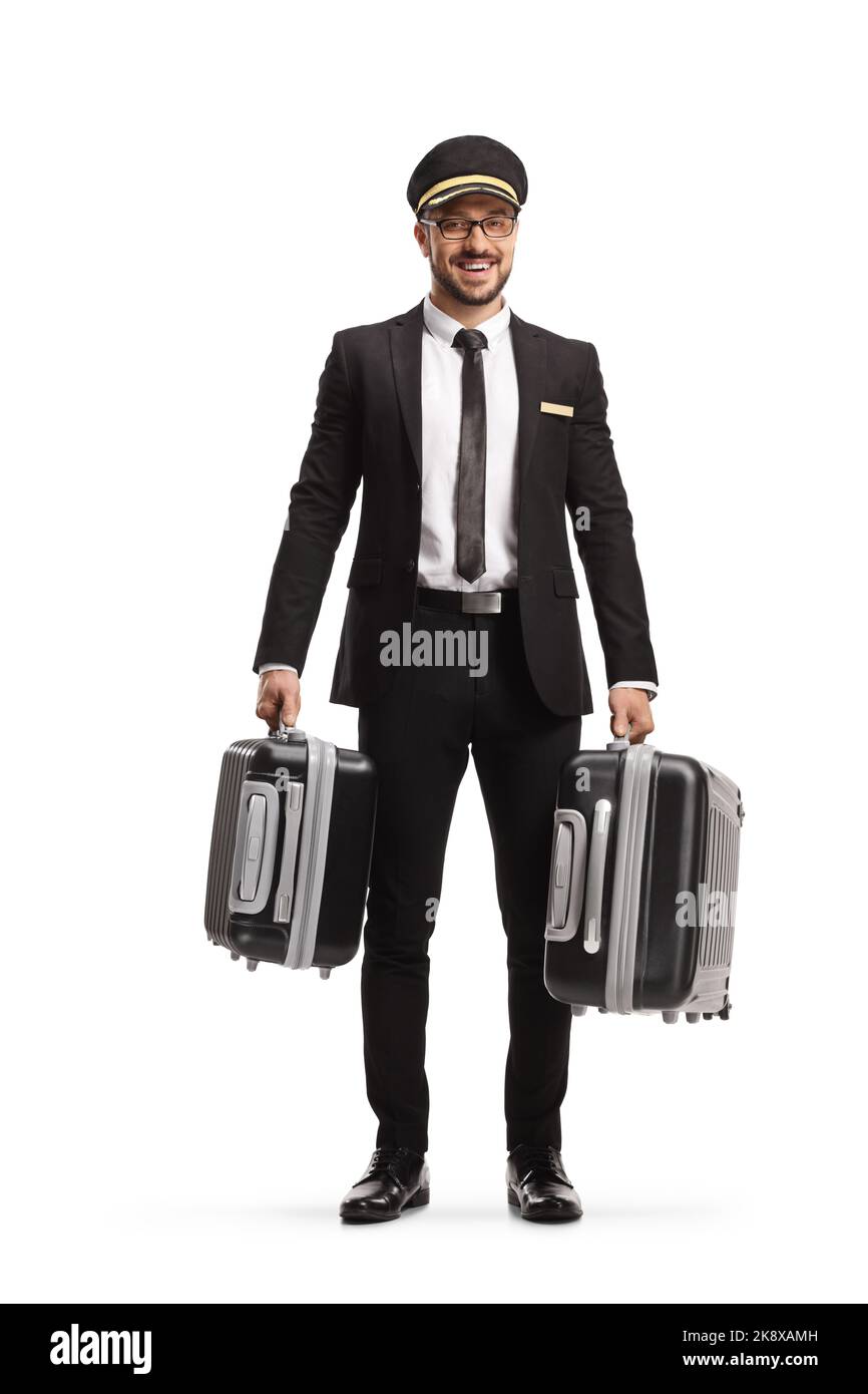 Hotel staff carrying suitcases isolated on white background Stock Photo ...