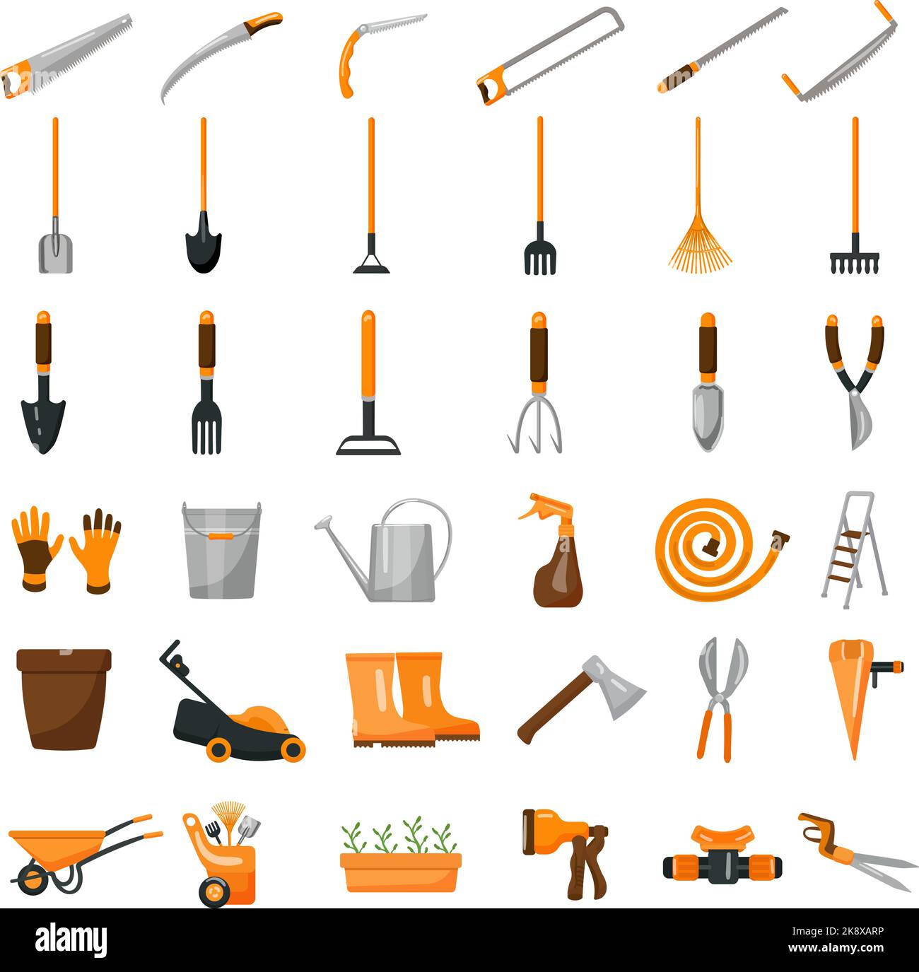 Gardening tools icons set cartoon vector. Garden inventory Stock Vector ...