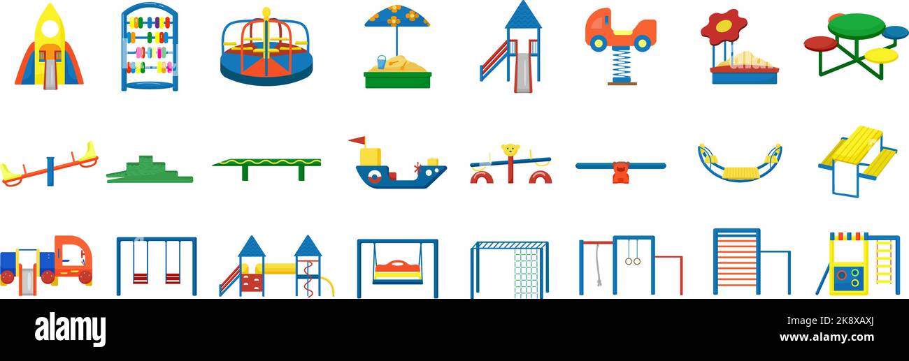 Kid playground icons set cartoon vector. Sport outside Stock Vector ...