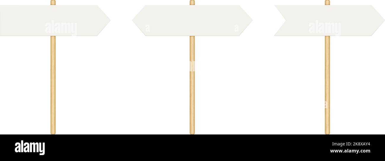 Signboard with wooden pole. Direction sign post with arrow. Street road ...
