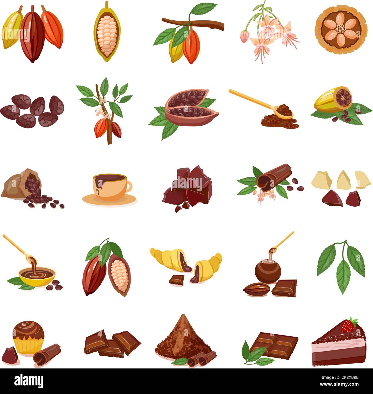 Cocoa icons set cartoon vector. Chocolate leaf Stock Vector Image & Art ...