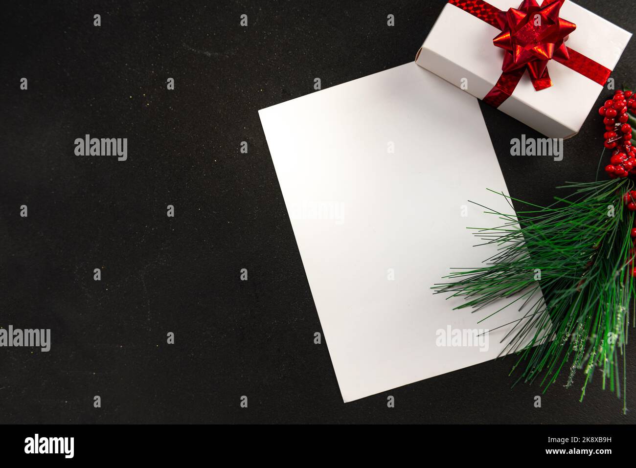 Letter to Santa and Christmas decorations on a dark background Stock ...