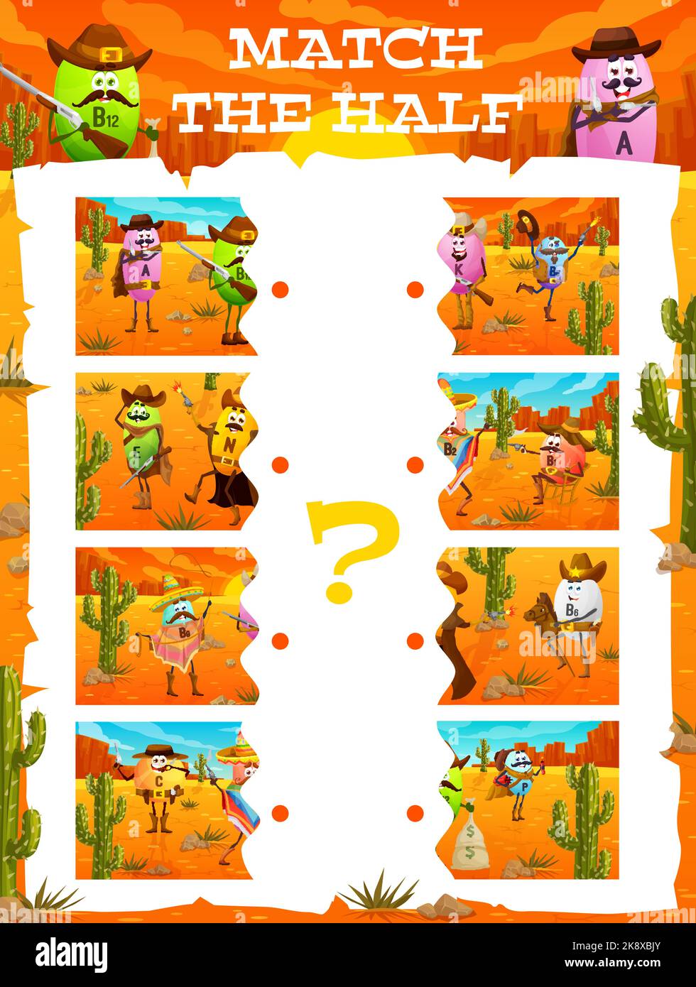Match the half of cartoon vitamin cowboy, sheriff, ranger and bandit ...