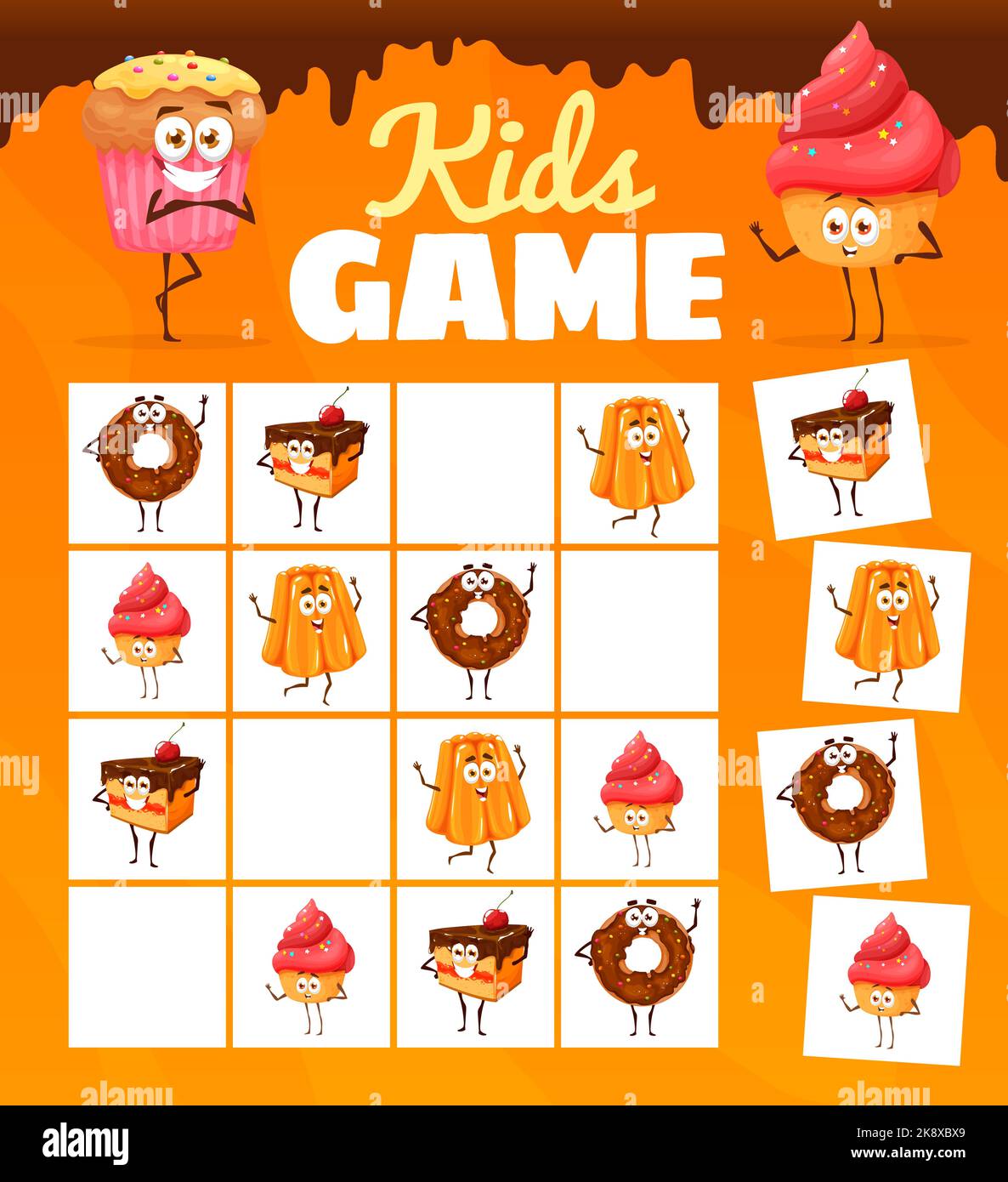 Sudoku kids game cartoon bakery, sweets and dessert characters. Vector ...