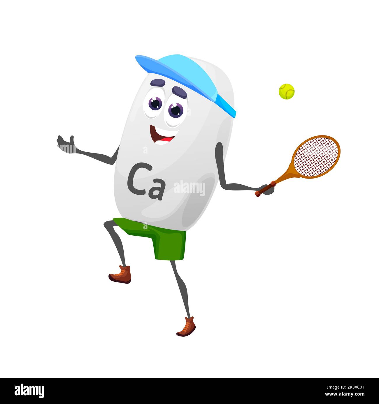 Cartoon calcium tennis player character with racket. Isolated vector Ca ...