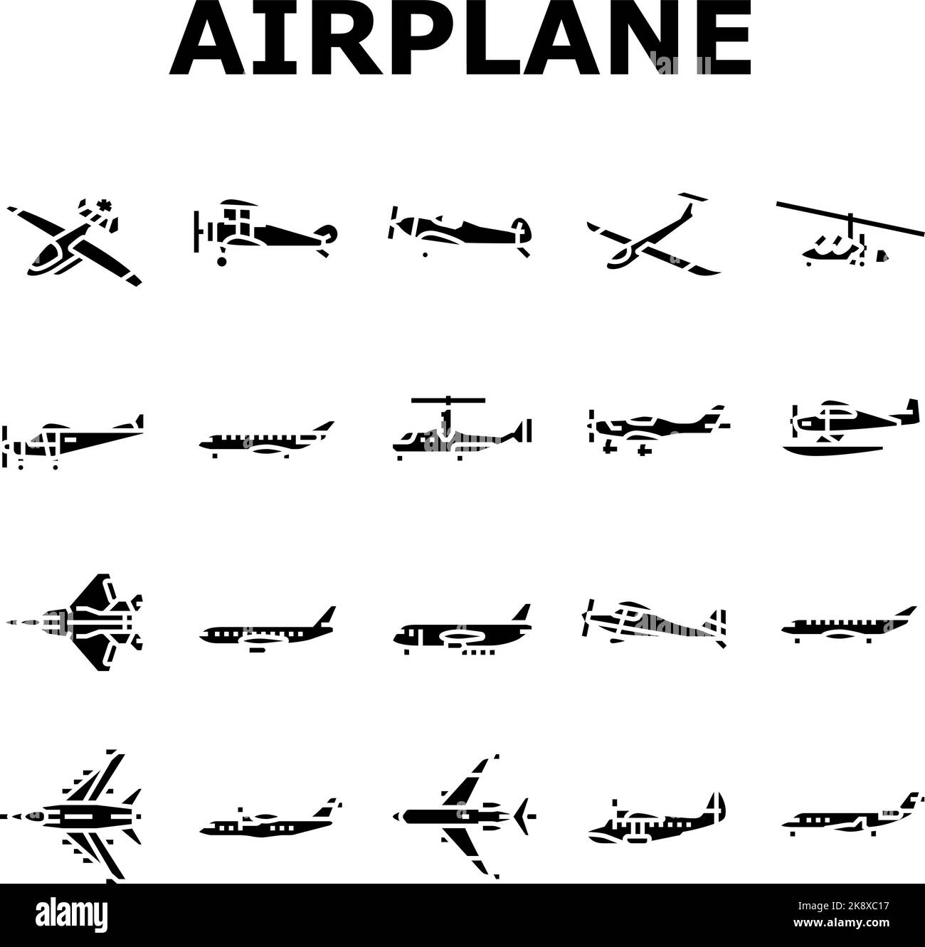 airplane aircraft plane travel icons set vector Stock Vector Image ...