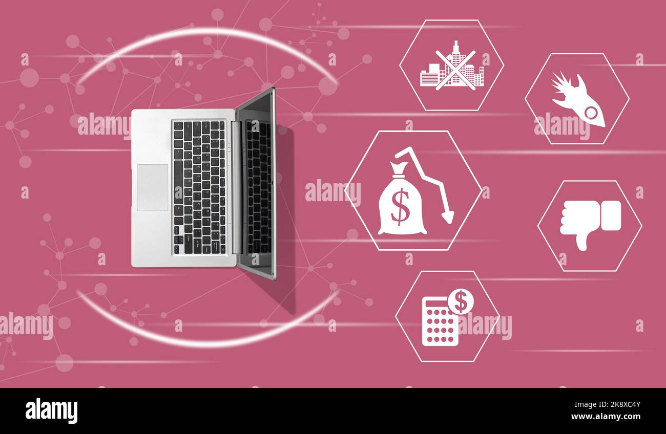 Top view of laptop with symbol of bankruptcy concept Stock Photo - Alamy