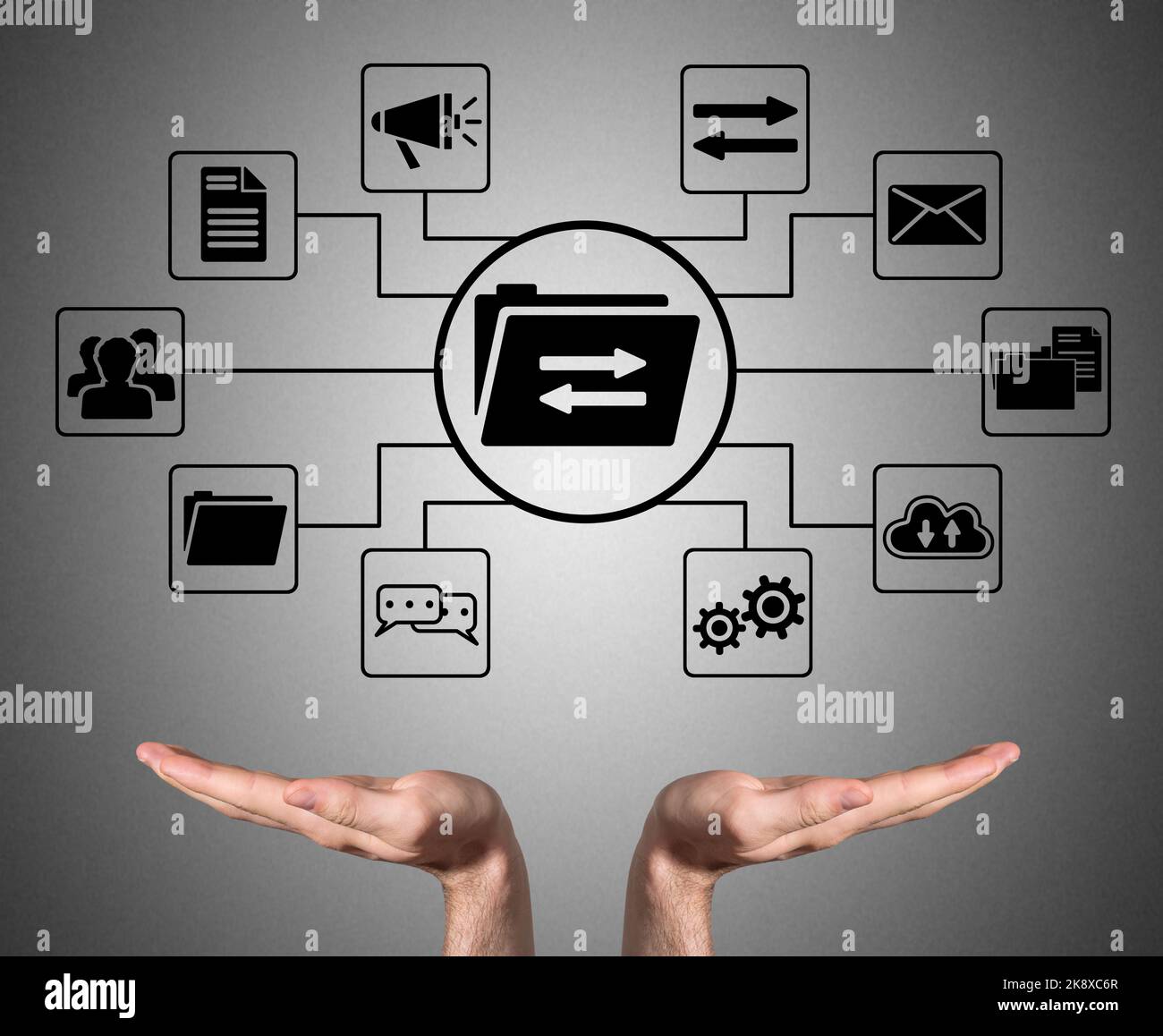 Open hands sustaining data exchange concept Stock Photo - Alamy