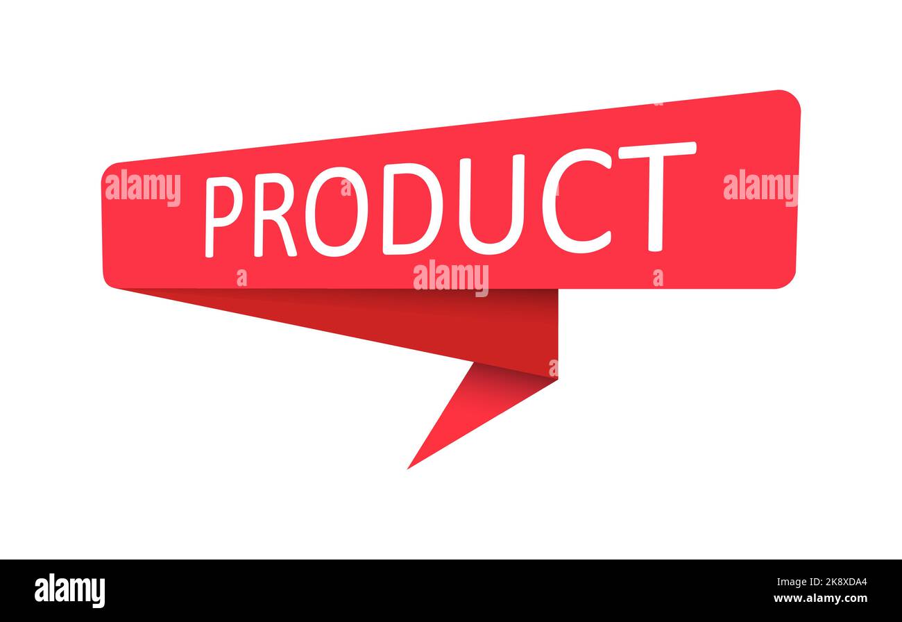 Product. A red banner, pointer, sticker, label or speech bubble for ...